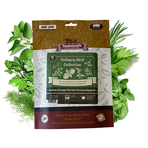 Culinary Herb Seeds Variety Pack - Outdoor & Indoor Herb Garden Kit - 10 Non-GMO Herb Garden Seeds for Planting & Book - Basil Seeds, Dill Seeds, Rosemary Seeds, Thyme Seeds, & More