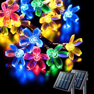 jmexsuss 2 pack flower solar string lights, each 30.6ft 50led solar lights outdoor waterproof, cherry blossoms solar fairy lights decorations for garden yard patio christmas tree party decoration