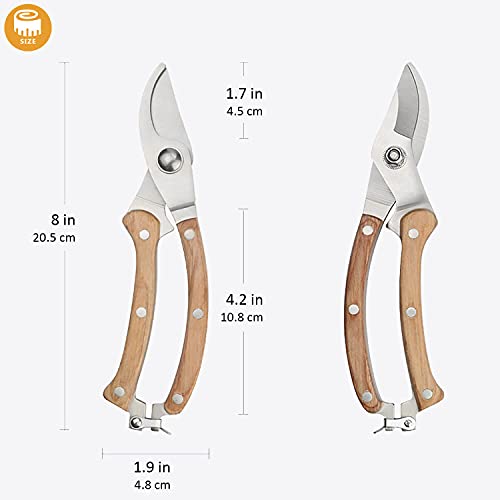 BUGUI Bypass Garden Pruning Shears - Premium SK-5 Steel Blade, Professional Garden Shears, Sharp Garden Scissors for Cutting Live Flowers, Trimming Plants, Light Branches, 8"