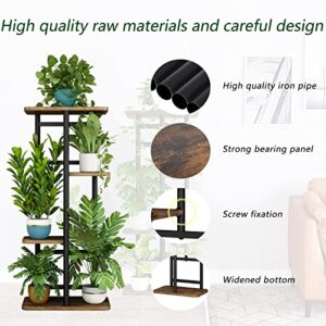 LINZINAR Plant Stand 4 Tier 5 Potted Indoor Plant Shelf Multiple Stands for Garden Corner Balcony Living Room (4 Tier 5 Potted, Black)