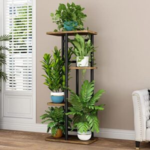 LINZINAR Plant Stand 4 Tier 5 Potted Indoor Plant Shelf Multiple Stands for Garden Corner Balcony Living Room (4 Tier 5 Potted, Black)