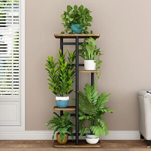 LINZINAR Plant Stand 4 Tier 5 Potted Indoor Plant Shelf Multiple Stands for Garden Corner Balcony Living Room (4 Tier 5 Potted, Black)