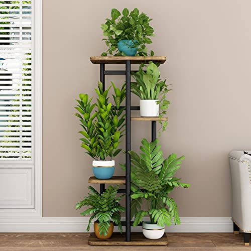 LINZINAR Plant Stand 4 Tier 5 Potted Indoor Plant Shelf Multiple Stands for Garden Corner Balcony Living Room (4 Tier 5 Potted, Black)