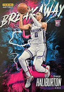 2020-21 panini instant tyrese haliburton breakaway basketball rookie card – limited to only 5357 cards.