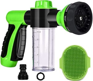 garden hose nozzle, high pressure hose spray nozzle 8 way spray pattern with 3.5oz/100cc soap dispenser bottle snow foam gun for car wash, watering plants, lawn, patio, showering pet, cleaning