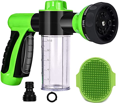 Garden Hose Nozzle, High Pressure Hose Spray Nozzle 8 Way Spray Pattern with 3.5oz/100cc Soap Dispenser Bottle Snow Foam Gun for Car Wash, Watering Plants, Lawn, Patio, Showering Pet, Cleaning