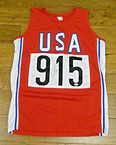 Carl Lewis Signed USA Olympic Jersey with JSA Sticker No Card