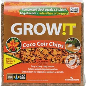 GROW!T JSCC2 - Organic Coco Coir Planting Chips (9 LBs), Block - Promotes Growth tropical flowers and plants, Perfect for indoor or outdoor usage