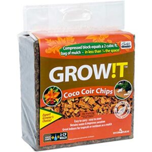 GROW!T JSCC2 - Organic Coco Coir Planting Chips (9 LBs), Block - Promotes Growth tropical flowers and plants, Perfect for indoor or outdoor usage