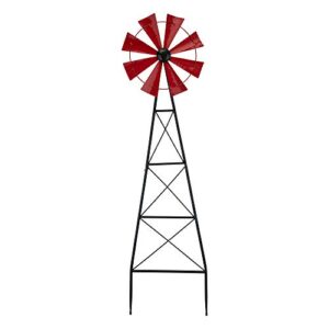 glitzhome 44" H Metal Wind Spinner Yard Stake, Ornamental Windmill Decor Weather Vane Weather Resistant for Home Outdoor Yard Lawn Garden Farm Backyard, Red