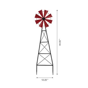 glitzhome 44" H Metal Wind Spinner Yard Stake, Ornamental Windmill Decor Weather Vane Weather Resistant for Home Outdoor Yard Lawn Garden Farm Backyard, Red