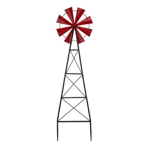 glitzhome 44" H Metal Wind Spinner Yard Stake, Ornamental Windmill Decor Weather Vane Weather Resistant for Home Outdoor Yard Lawn Garden Farm Backyard, Red