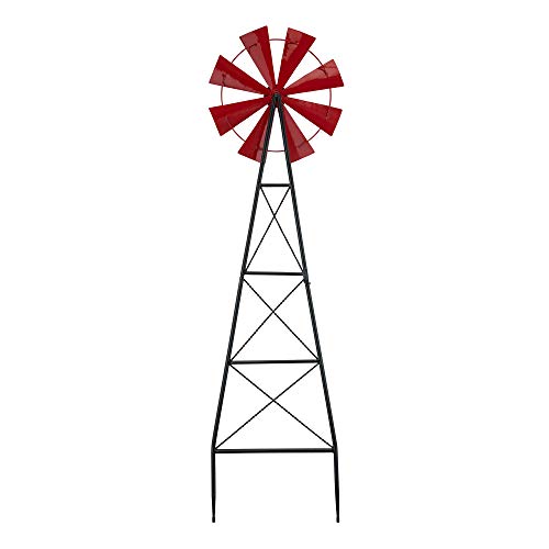 glitzhome 44" H Metal Wind Spinner Yard Stake, Ornamental Windmill Decor Weather Vane Weather Resistant for Home Outdoor Yard Lawn Garden Farm Backyard, Red