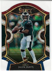 2020 panini select jalen hurts tri color prizm refractor concourse die cut rookie card