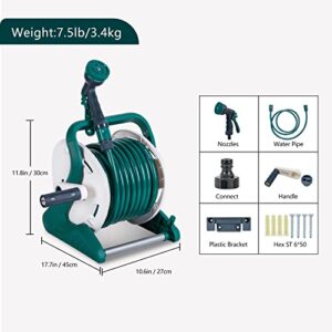 Berry&Bird Garden Portable Hose Reel, 1/2 inch x 65+6FT Wall/Floor Mounted Water Hose Holder, Garden Hose Reel Outdoor Water Pipe with 9 Pattern Hose Nozzle for Outside Gardening Car Cleaning Watering