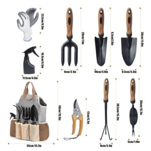 Garden Tool Set,9 Pcs Stainless Steel Gardening Tools with Weeder Cultivator Trowel Sprayer Gloves Storage Organizer,Ergonomic Soft Rubber Handle Garden Tools for Men Women Gift (premium garden tools)