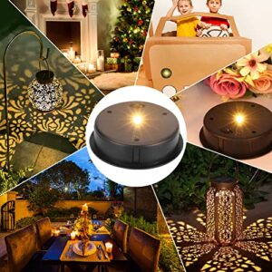 2 pcs Upgraded Solar Light Replacement Top for Outdoor Hanging Lanterns, 4.13 inch Warm White LED Solar Panel Lantern Lid Lights Parts, DIY Home Garden Night Decor Patio Lighting (Black - Round)