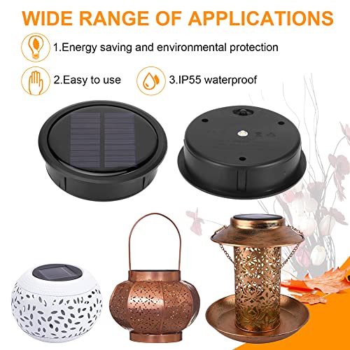 2 pcs Upgraded Solar Light Replacement Top for Outdoor Hanging Lanterns, 4.13 inch Warm White LED Solar Panel Lantern Lid Lights Parts, DIY Home Garden Night Decor Patio Lighting (Black - Round)