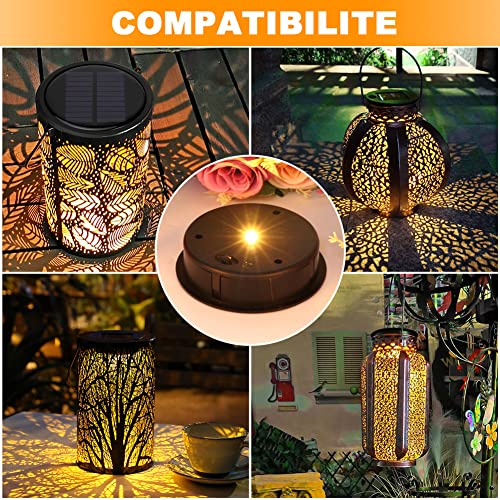 2 pcs Upgraded Solar Light Replacement Top for Outdoor Hanging Lanterns, 4.13 inch Warm White LED Solar Panel Lantern Lid Lights Parts, DIY Home Garden Night Decor Patio Lighting (Black - Round)