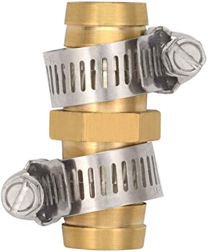 5 Pack 5/8 Inch Brass Garden Water Hose Repair Mender Hose Connectors with Stainless Clamp