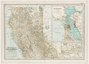 california; northern part with insets of san francisco bay & yosemite valley (1899)