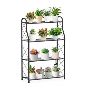 laszola 4 tier metal plant stand shelf for indoor outdoor plants multiple, plant stand planter flower pot holder display rack multiple shelves holder for patio garden corner – black