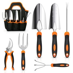 garden tool set, chryztal stainless steel heavy duty gardening tool set, with non-slip rubber grip, storage tote bag, outdoor hand tools, ideal garden tool kit gifts for women and men