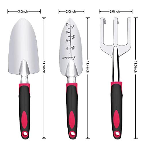 Garden Tool Set, 3 Pieces Aluminum Heavy Gardening Kit Including Hand Shovel, Transplant Shovel and Hand Rake with Soft Rubber Non-Slip Handle, Peoplewholovegardeningenjoy apleasant Experience