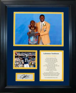 framed ladainian tomlinson hall of fame facsimile laser engraved signature auto san diego chargers 12″x15″ football photo collage