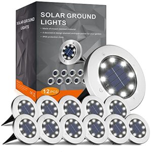 incx solar outdoor lights waterproof,12 packs 8 led solar garden lights,solar ground lights landscape lighting for patio pathway lawn yard deck driveway walkway white