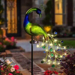 solar garden lights metal peacock garden decor waterproof peacock solar stake lights decorative for outdoor patio lawn porch yard decorations peacock gardening gifts for mom grandma women birthday