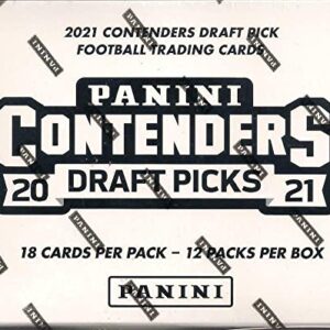 2021 Panini Contenders Draft Picks Collegiate Football Factory Sealed Cello Value Box MASSIVE 216 Cards. 12 Packs of 18 Cards. Chase Rookie Cards of Trevor Lawrence (1st Overall Pick to Jacksonville), Zach Wilson (2nd to New York Jets), Trey Lance (3rd to