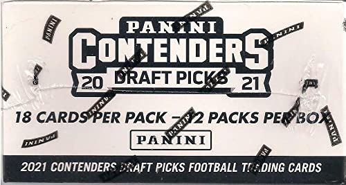 2021 Panini Contenders Draft Picks Collegiate Football Factory Sealed Cello Value Box MASSIVE 216 Cards. 12 Packs of 18 Cards. Chase Rookie Cards of Trevor Lawrence (1st Overall Pick to Jacksonville), Zach Wilson (2nd to New York Jets), Trey Lance (3rd to