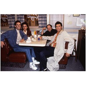 jerry seinfeld 8 inch x 10 inch photograph w/cast seated at booth in diner from a slide not 100% clear slide image