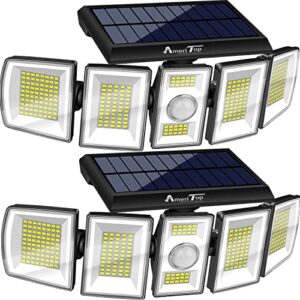 ameritop solar lights outdoor 300 led 7000k motion sensor lights cordless; 5 adjustable heads, 360° wide angle illumination, ip65 waterproof, security led flood light for patio yard garden 2 pack