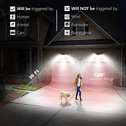 AmeriTop Solar Lights Outdoor 300 LED 7000K Motion Sensor Lights Cordless; 5 Adjustable Heads, 360° Wide Angle Illumination, IP65 Waterproof, Security LED Flood Light for Patio Yard Garden 2 Pack