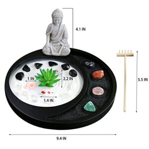 Meditation Buddha Zen Garden - Sun Moon Zen Garden Kit for Desk - Yin Yang Chakra Rock Sand Garden Shine Altar Zen Decor Gifts for Adult w/Rake Accessories Healing Crystal Succulent