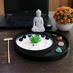 Meditation Buddha Zen Garden - Sun Moon Zen Garden Kit for Desk - Yin Yang Chakra Rock Sand Garden Shine Altar Zen Decor Gifts for Adult w/Rake Accessories Healing Crystal Succulent