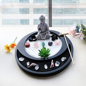 Meditation Buddha Zen Garden - Sun Moon Zen Garden Kit for Desk - Yin Yang Chakra Rock Sand Garden Shine Altar Zen Decor Gifts for Adult w/Rake Accessories Healing Crystal Succulent