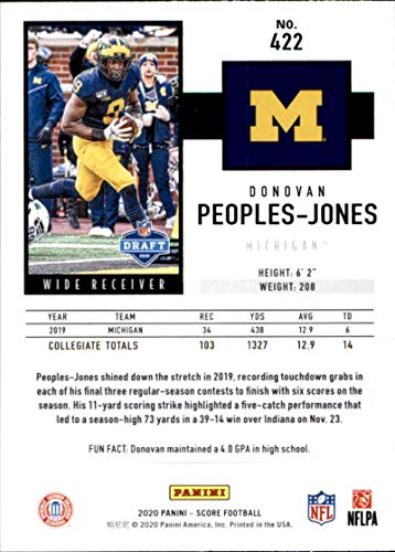 2020 Score #422 Donovan Peoples-Jones Michigan Wolverines Rookie Football Card