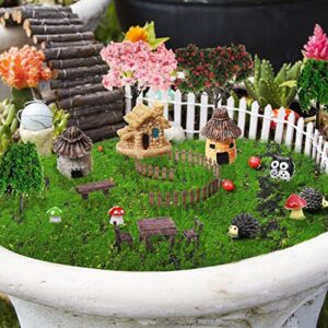 Canlierr 58 Pieces Miniature Fairy Garden Accessories Outdoor DIY Micro Landscape Ornaments Include Mixed Model Trees, Faux Green Moss, Mini House Animal Yard Figurines for Dollhouse Craft