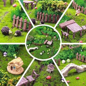 Canlierr 58 Pieces Miniature Fairy Garden Accessories Outdoor DIY Micro Landscape Ornaments Include Mixed Model Trees, Faux Green Moss, Mini House Animal Yard Figurines for Dollhouse Craft