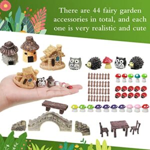 Canlierr 58 Pieces Miniature Fairy Garden Accessories Outdoor DIY Micro Landscape Ornaments Include Mixed Model Trees, Faux Green Moss, Mini House Animal Yard Figurines for Dollhouse Craft