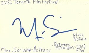 mira sorvino actress movie autographed signed index card jsa coa