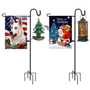 2 pack garden flag holder stand with shepherd hooks, 47 inches yard garden flag holder with anti-wind clip, shepherd hooks with flag holder yard flag pole holder for flag, yard lights, plants