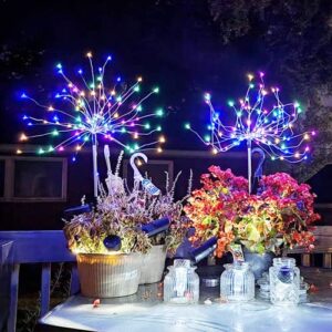 honche solar garden lights, 2 pack ip65 waterproof solar outdoor lights decorative with 2 modes multi-color firework lights for christmas pathway parties farmhouse garden courtyards porch decor