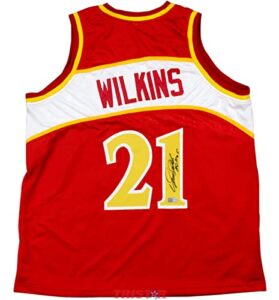 dominique wilkins signed autographed atlanta hawks red custom jersey inscribed hof 06 tristar