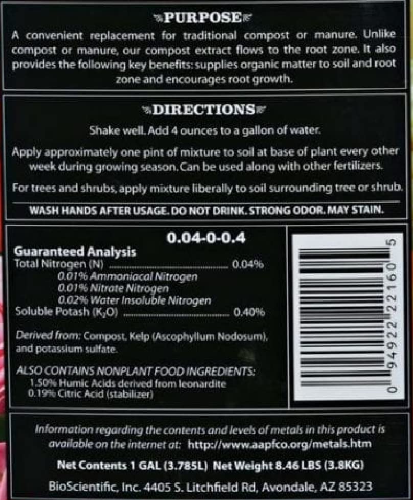 Great Big Roses - Compost Extract; 1 Gallon Concentrate (Makes 32 Gallons)