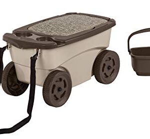 Suncast Outdoor Rolling Garden Scooter - Durable Plastic Portable Garden Seat Rolls in Grass and Dirt - Carries Garden Supplies