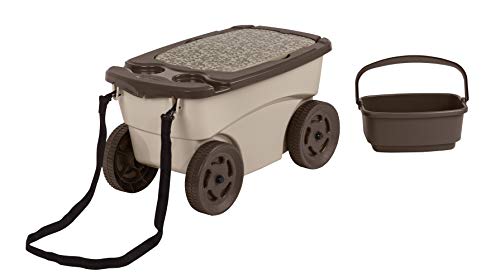 Suncast Outdoor Rolling Garden Scooter - Durable Plastic Portable Garden Seat Rolls in Grass and Dirt - Carries Garden Supplies